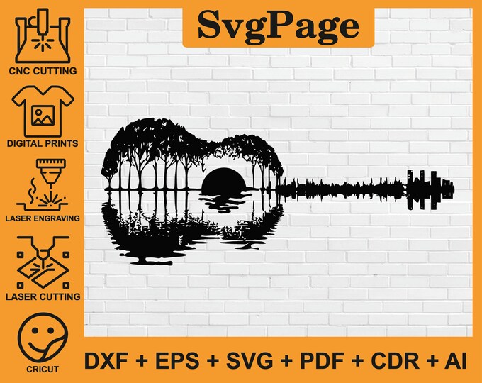 Guitar Tree Sunset Laser Cut Dxf Svg Glowforge Files Wall Art Sticker ...
