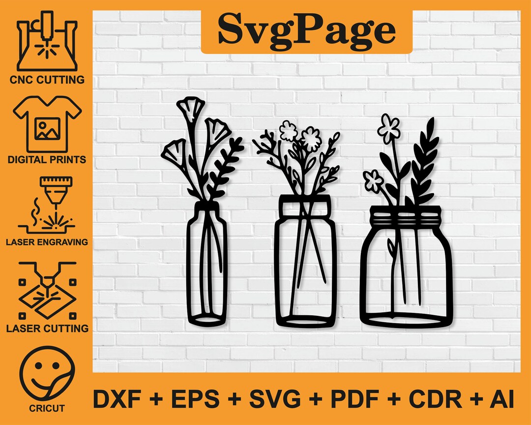 Vase Flowers Laser Cut Svg Dxf Files Wall Art Sticker Glowforge ...
