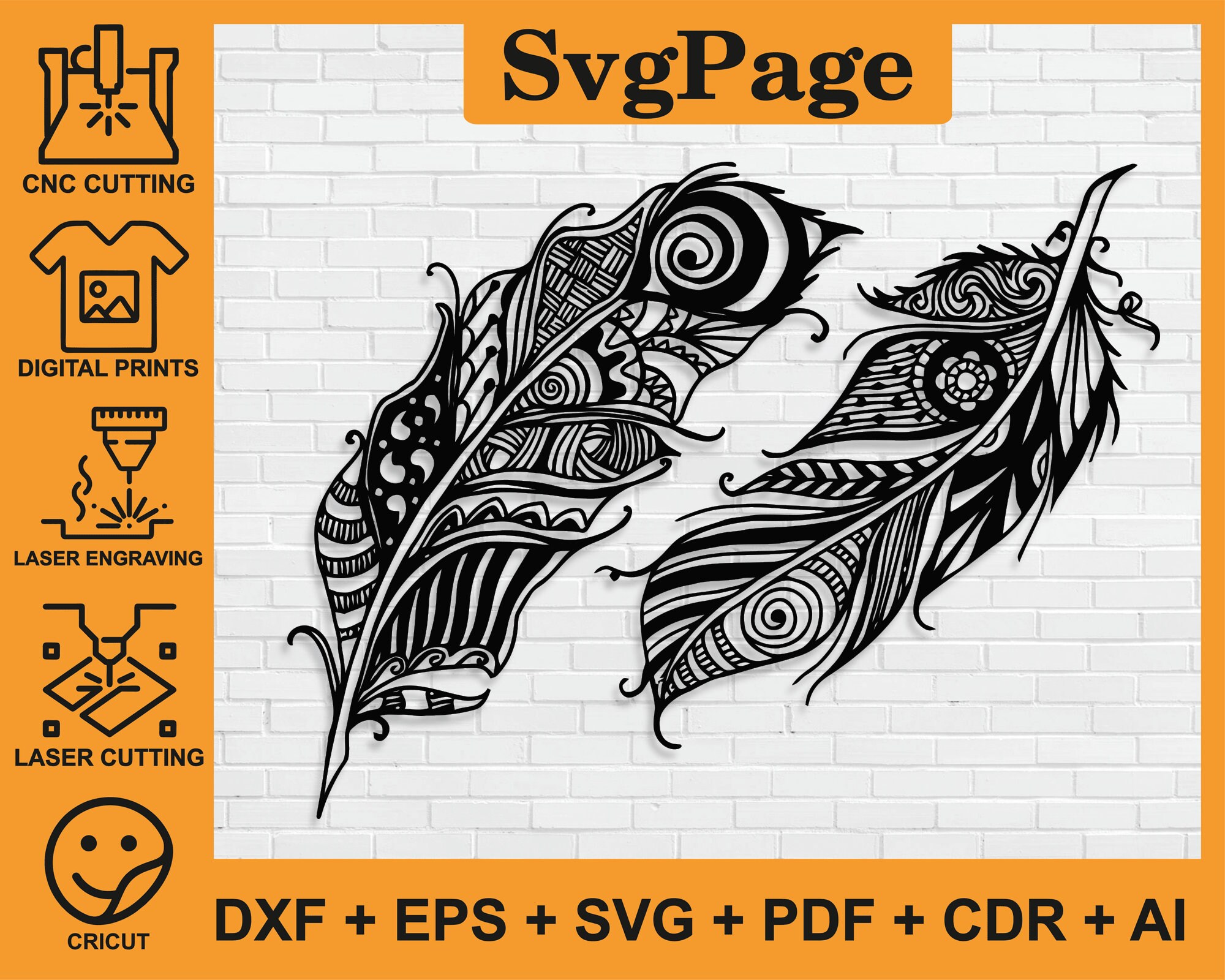 Feather Dxf Laser Cut Svg Files Wall Art Sticker Glowforge Engraving ...