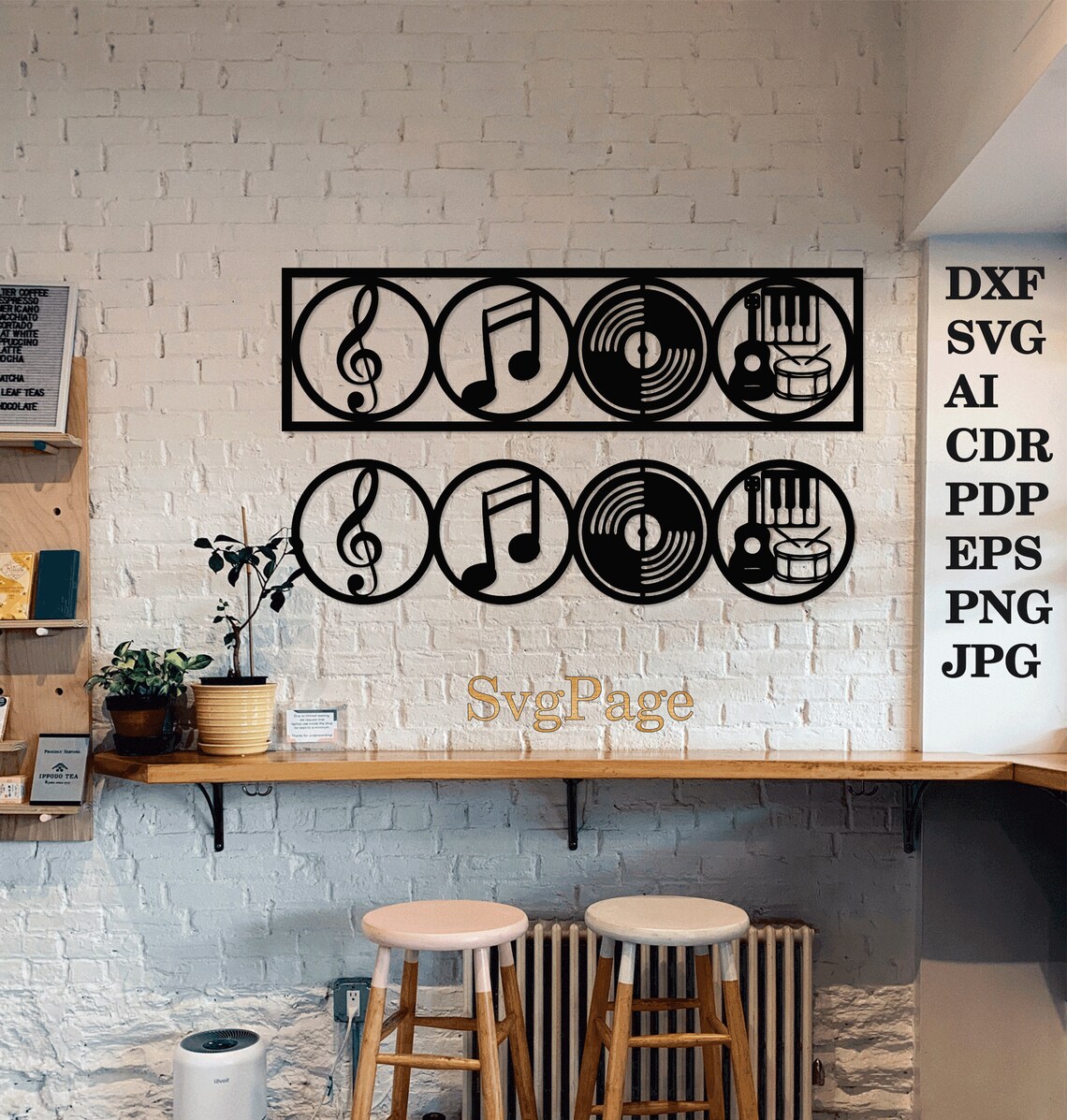 Music Dxf Note Svg Laser Cut Png Files Wall Art Sticker Glowforge ...