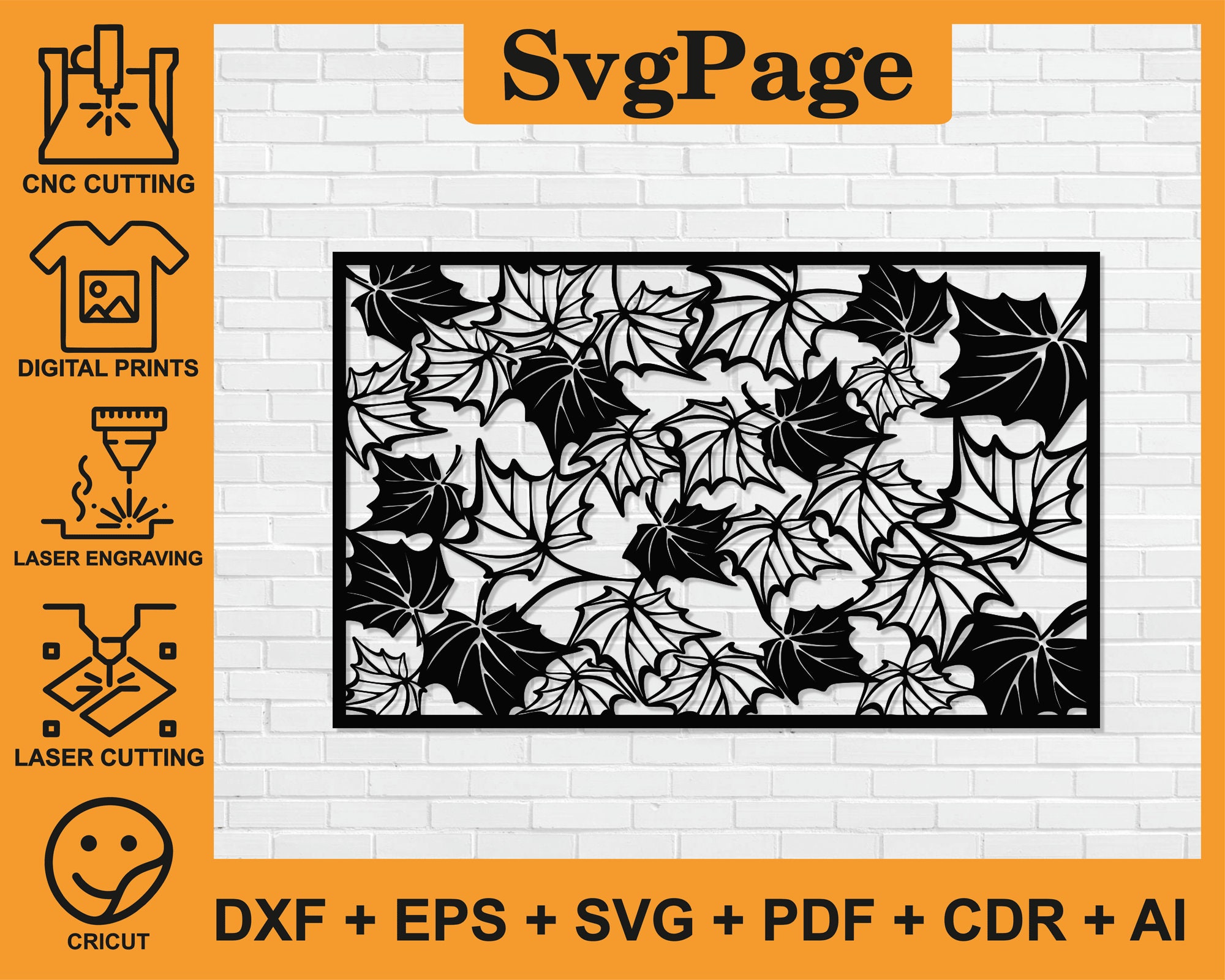 Leaf Autumn Laser Cut Svg Dxf Png Files Wall Art Sticker Glowforge ...