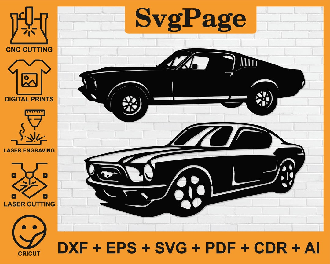 Ford Mustang Shelby Muscle Car Laser Cut Svg Dxf Files Wall Art Sticker ...