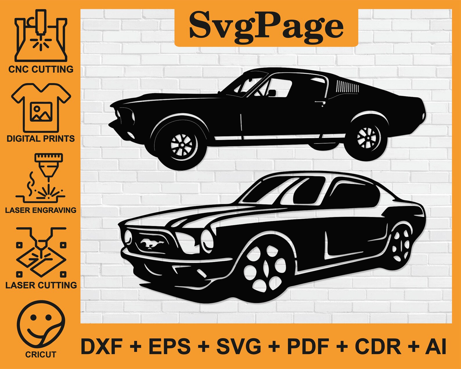 Ford Mustang Shelby Muscle Car Laser Cut Svg Dxf Files Wall Art Sticker ...