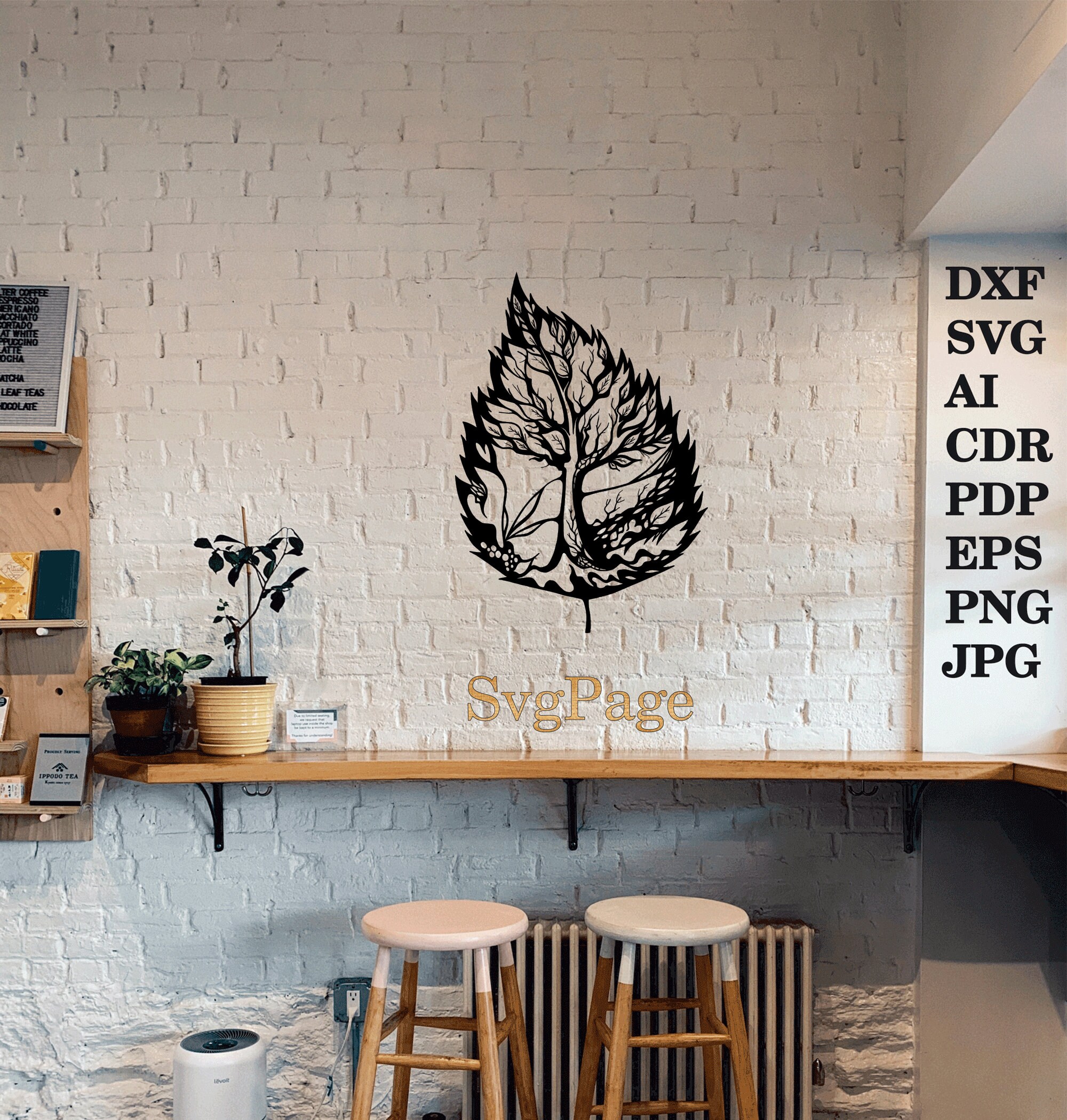 Leaf Tree Laser Cut Svg Dxf File Wall Sticker Pdf Silhouette Template ...