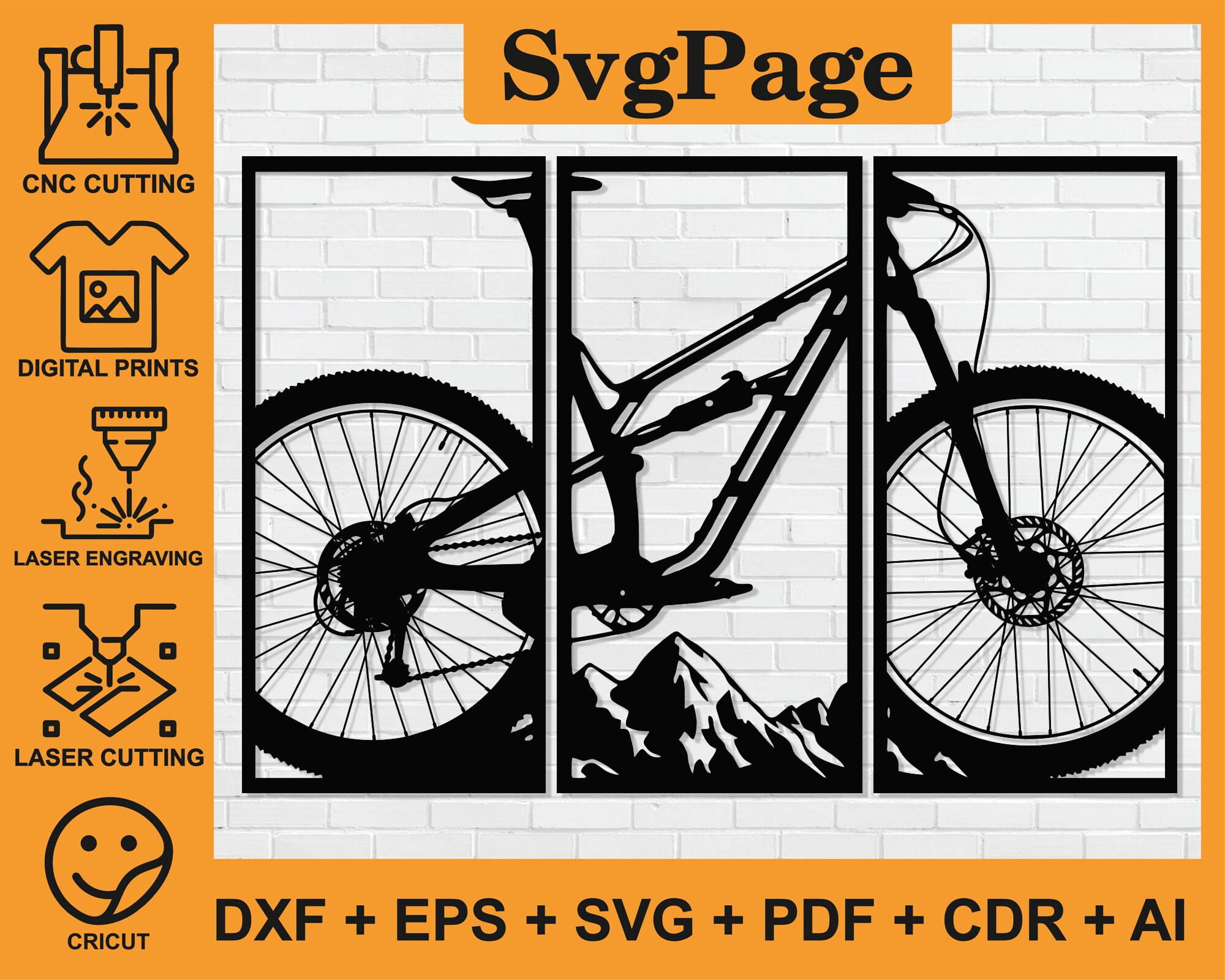 Bike Bicycle Laser Cut Svg Pdf Dxf Ai Files Wall Art Sticker Glowforge ...