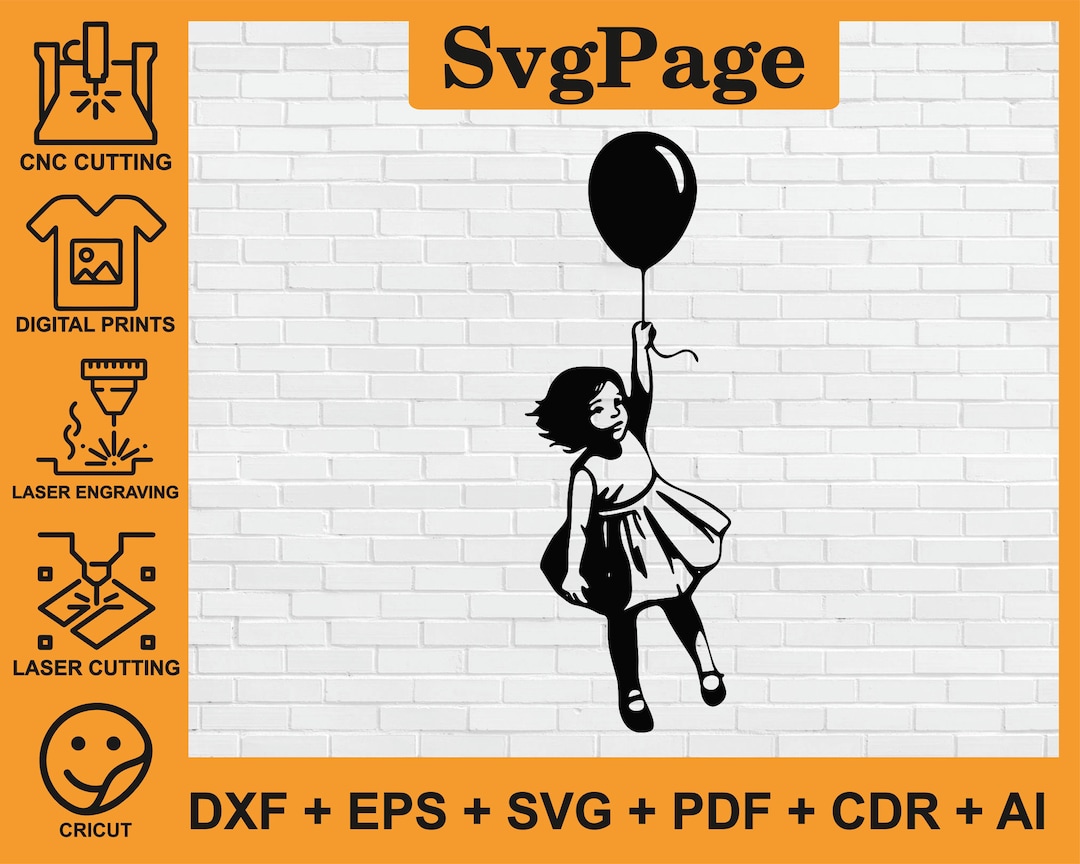 Balloon Girl Child Laser Cut Svg Dxf Png Files Wall Art Sticker ...