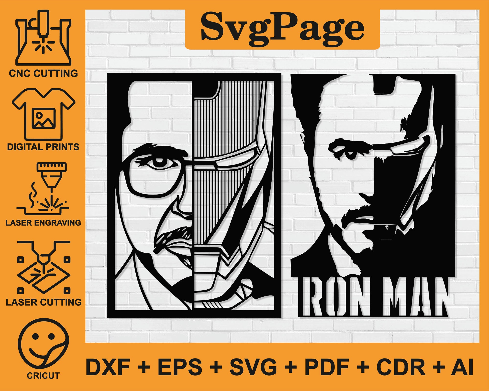 Iron Man Tony Stark Avengers Laser Cut Svg Dxf Png Files Wall Art ...