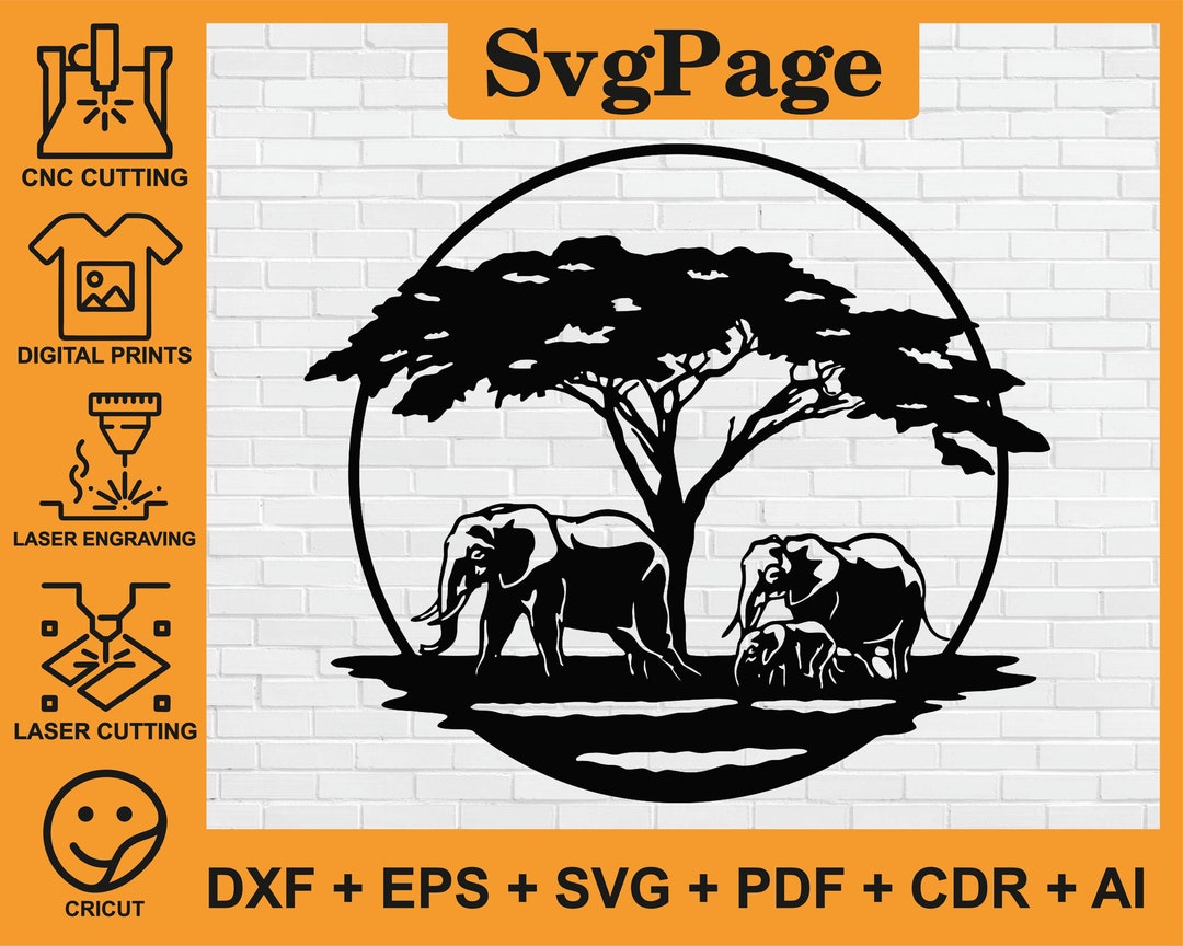 Elephant Family Dxf Animals Svg Laser Cut Files Wall Art Sticker ...