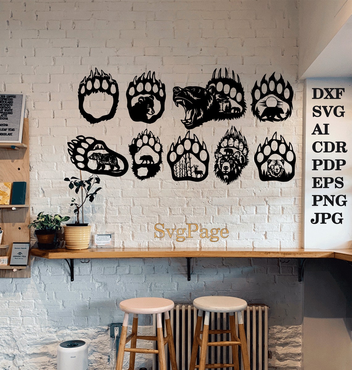 Bear Paw Laser Cut Svg Dxf Png Files Wall Art Sticker Glowforge Decal ...