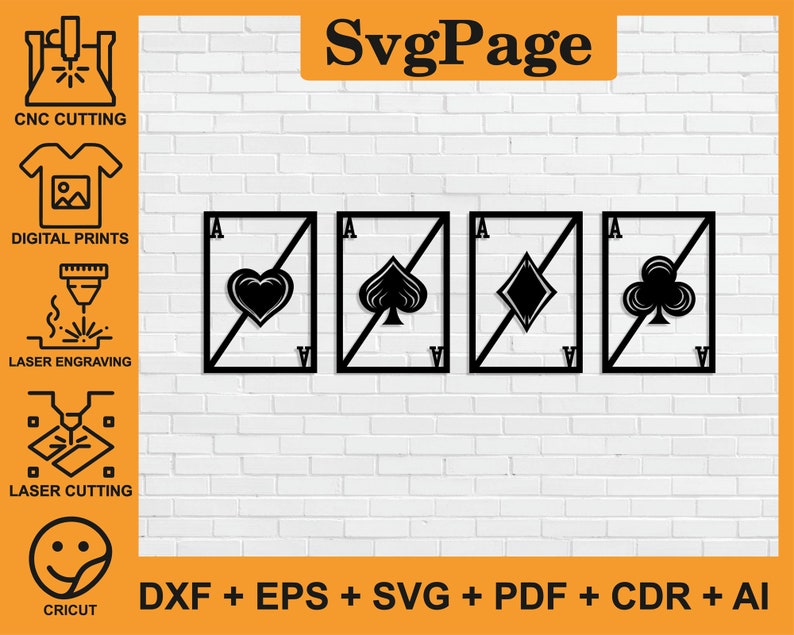 Aces Deck of Cards Laser Cut Svg Dxf Files Wall Sticker Engraving Decal ...