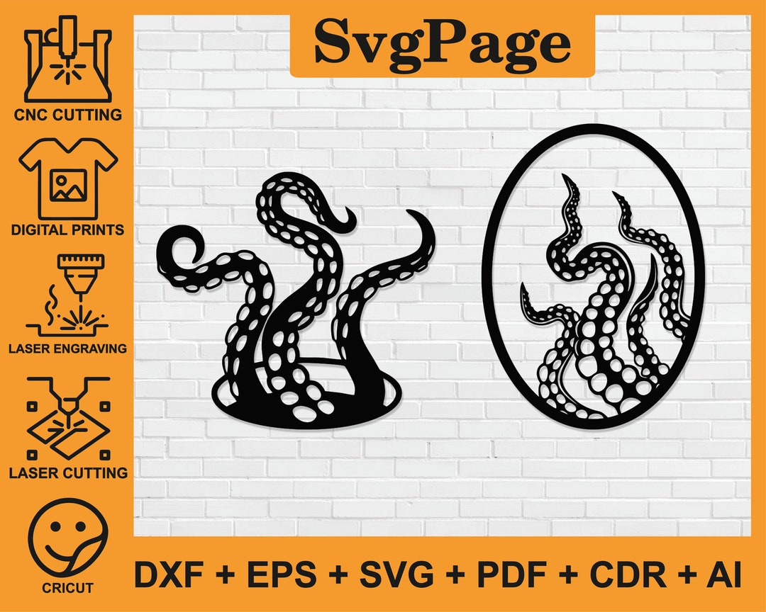 Octopus Tentacles Kraken Laser Cut Svg Dxf Files Wall Sticker Engraving ...
