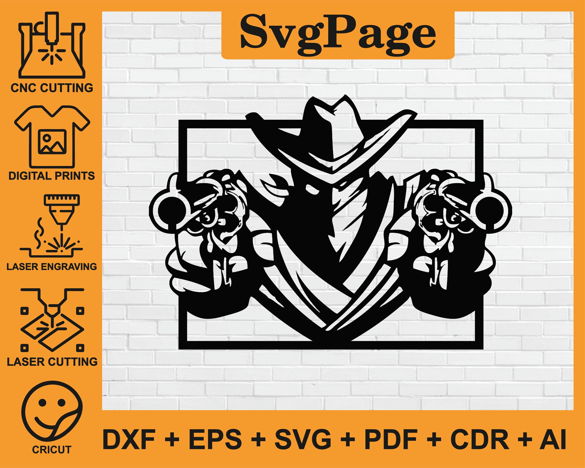 Bandit Cowboy Laser Cut Svg Dxf Png Files Wall Art Sticker Glowforge ...