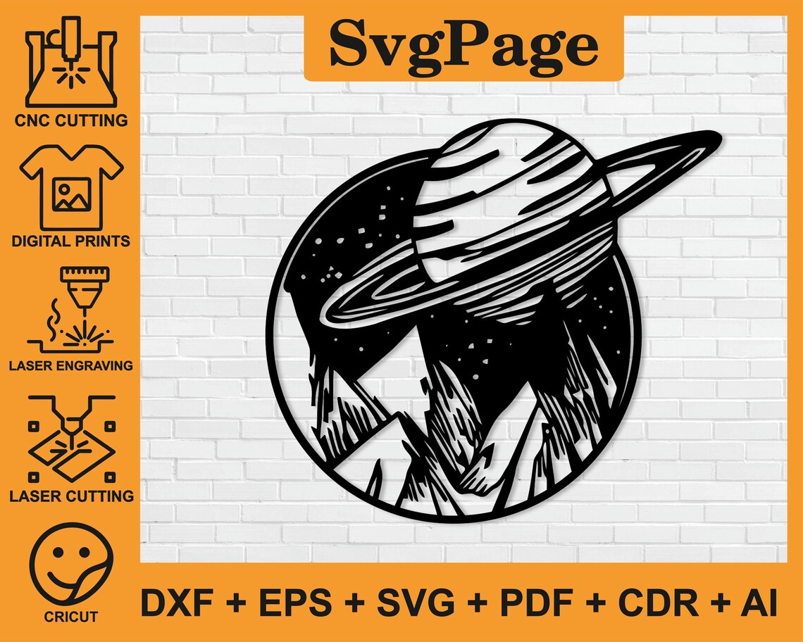 Mountain Planet Space Laser Cut Svg Pdf Dxf Png Files Wall Art Sticker ...