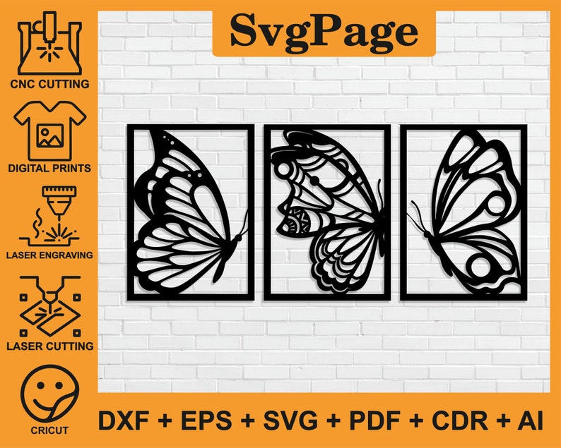 Mariposa dxf Floral svg corte láser png pdf archivos pared arte ...