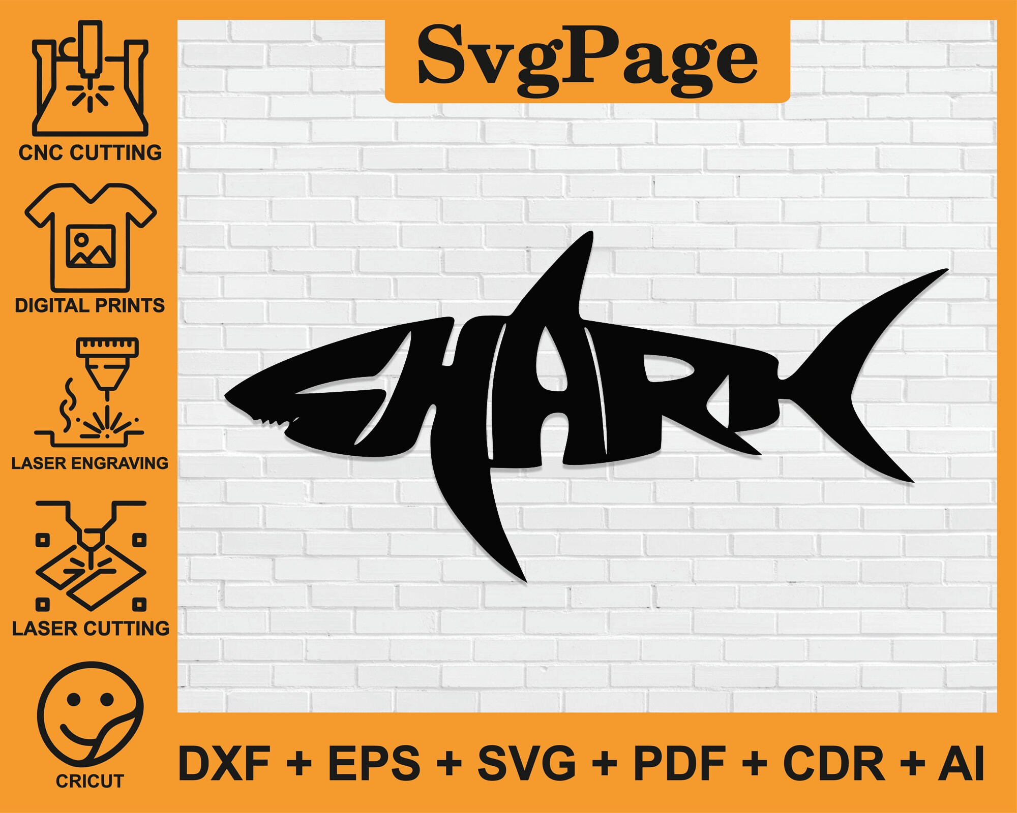 Killer Shark Laser Cut Svg Dxf Png Files Wall Art Decal Sticker ...