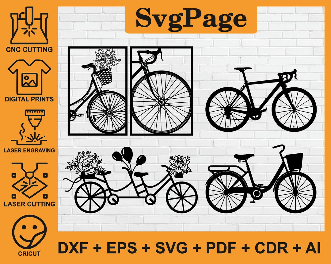 Bike Bicycle Laser Cut Svg Pdf Dxf Ai Files Wall Art Sticker Glowforge ...