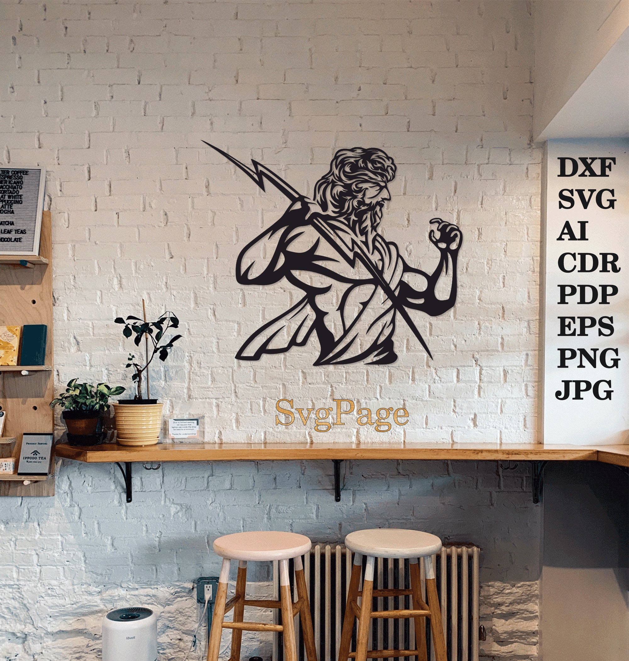 Zeus Dxf Laser Cut Greek Mythology Svg Dxf Png Files Wall Art Sticker ...