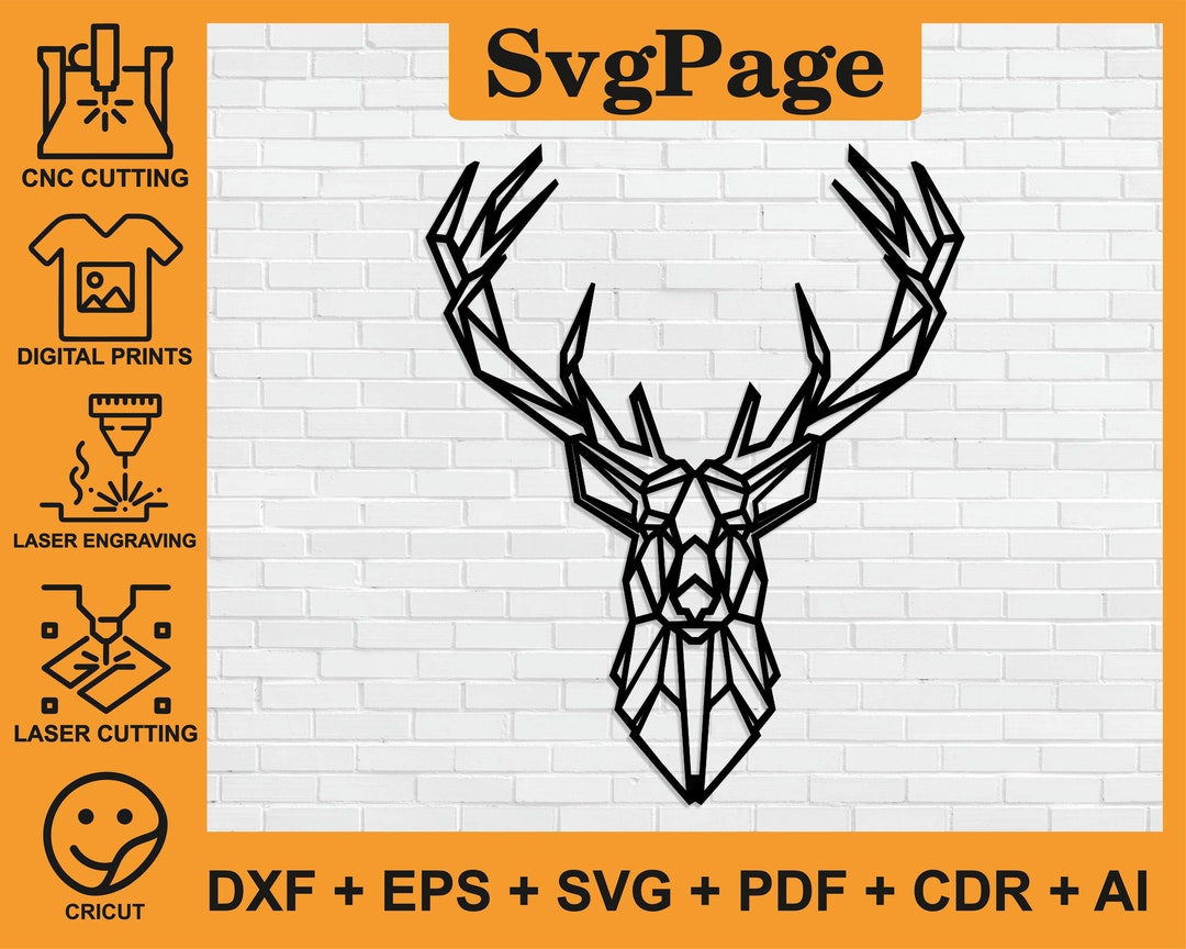 Geometric Deer Head Laser Cut Svg Dxf Files Wall Sticker Engraving ...