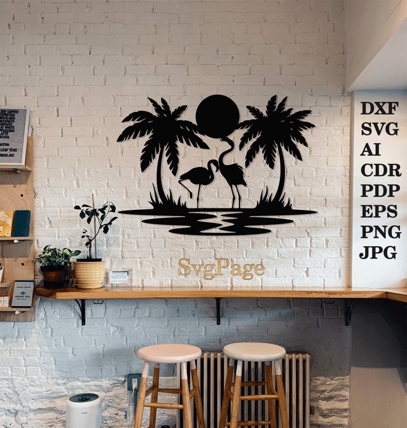 Flamingo Beach Dxf Sun Palm Tree Svg Laser Cut Files Wall Art Sticker ...