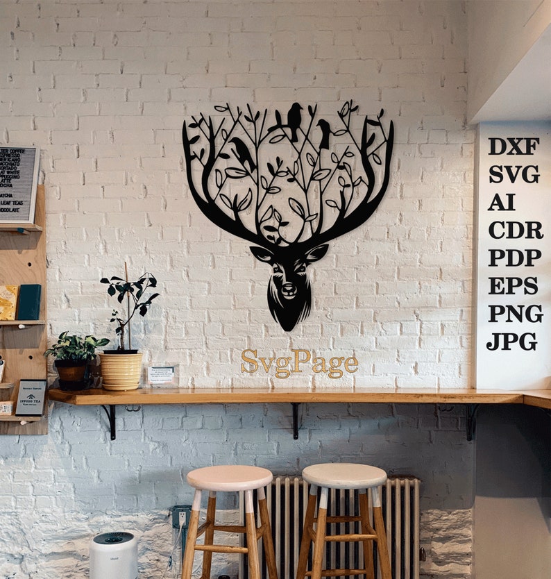 Tree Branch Deer Dxf Svg Pdf Laser Cut Png Files Wall Art Sticker ...