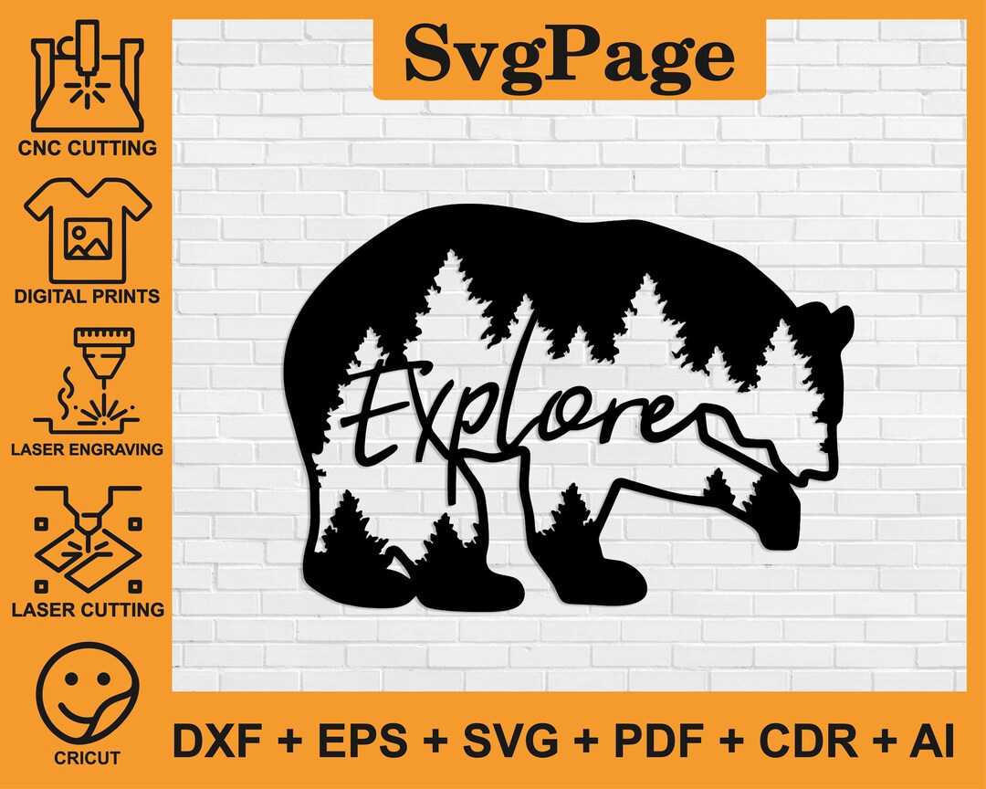 Bear Explorer Mountain Laser Cut Svg Dxf Cdr Png Files Wall Art Sticker ...