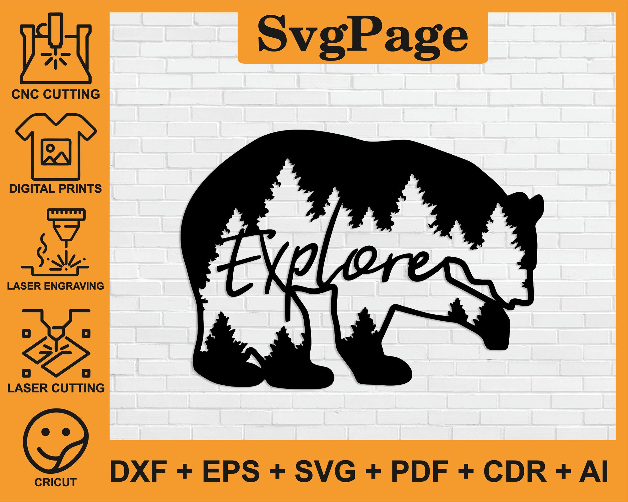 Bear Explorer Mountain Laser Cut Svg Dxf Cdr Png Files Wall Art Sticker ...