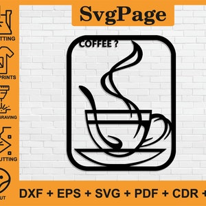 Coffee Drink Dxf Svg Laser Cut Png Pdf Files Wall Art Sticker Glowforge ...