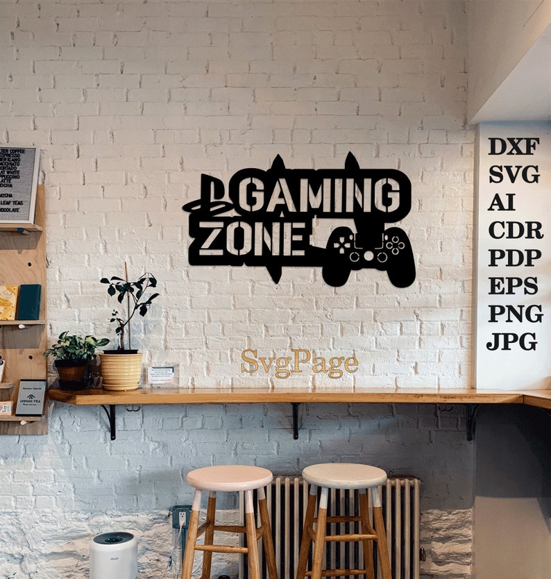 Gaming Zone Gamer Laser Cut Svg Dxf Files Wall Art Sticker Glowforge ...