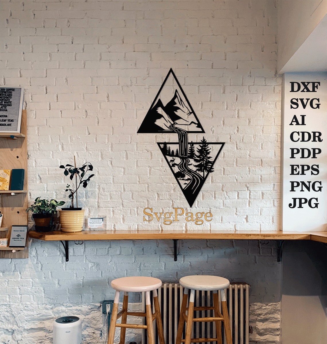 Waterfall Dxf Mountain Tree Laser Cut Svg Dxf Files Wall Art Sticker ...