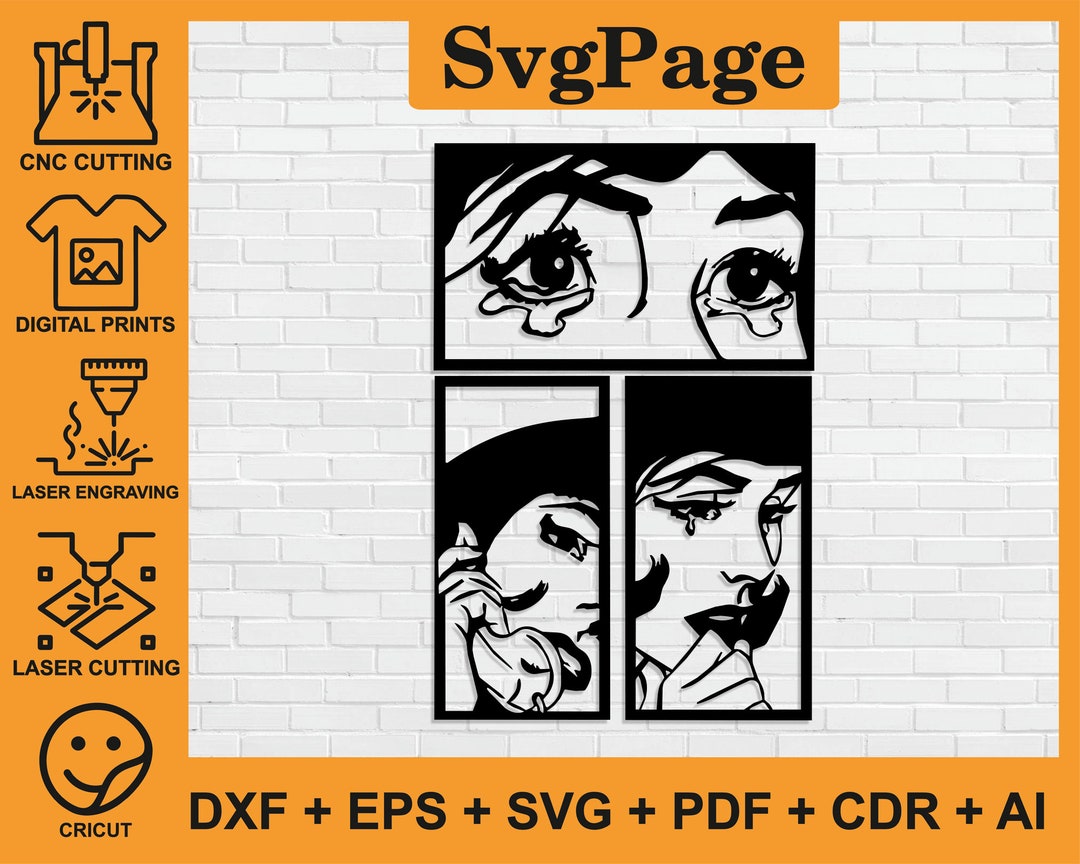 Woman Girl Cry Laser Cut Svg Pdf Dxf Files Wall Sticker Glowforge Cnc ...