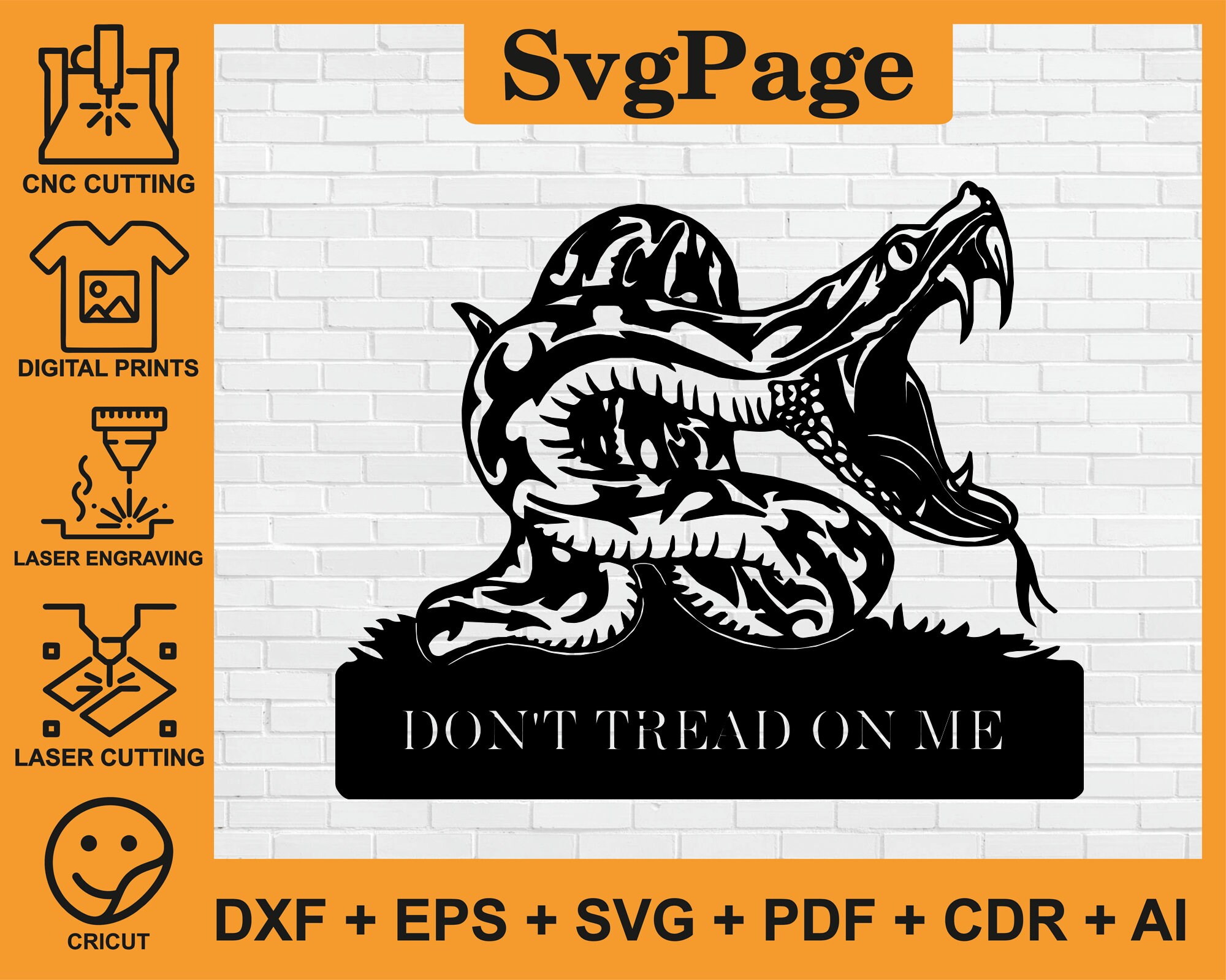 Snake Dont Tread on Me Laser Cut Svg Dxf Files Wall Sticker Engraving ...