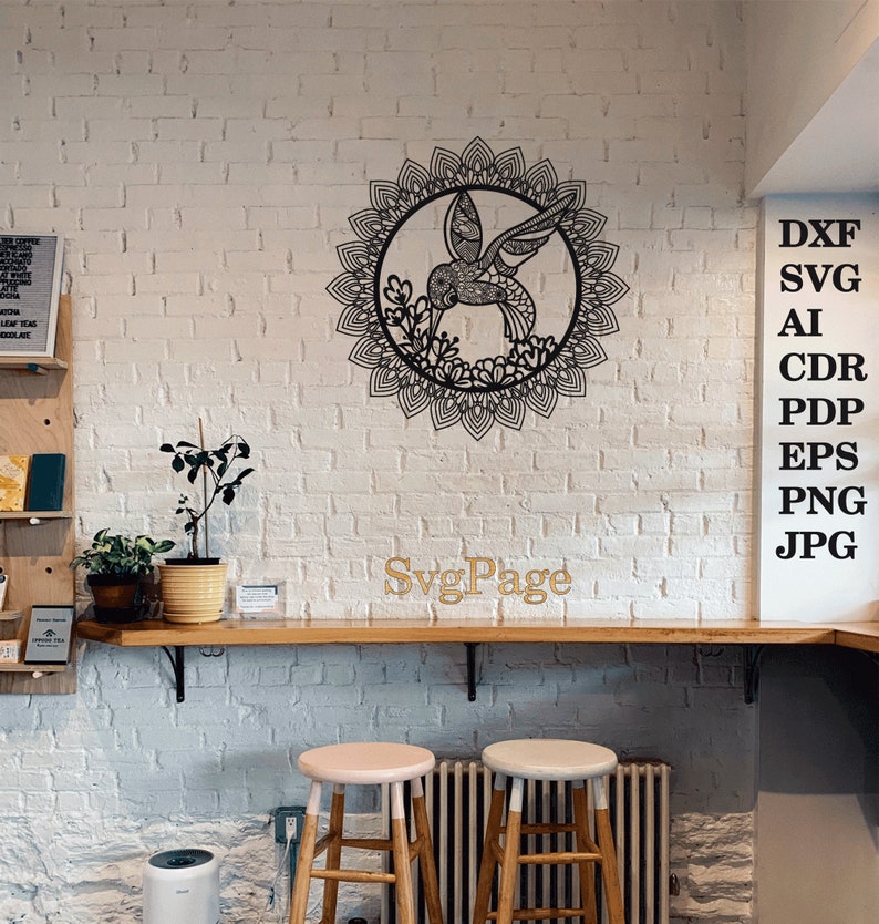 Floral Colibrí Pájaro corte láser svg dxf archivos pared arte pegatina ...
