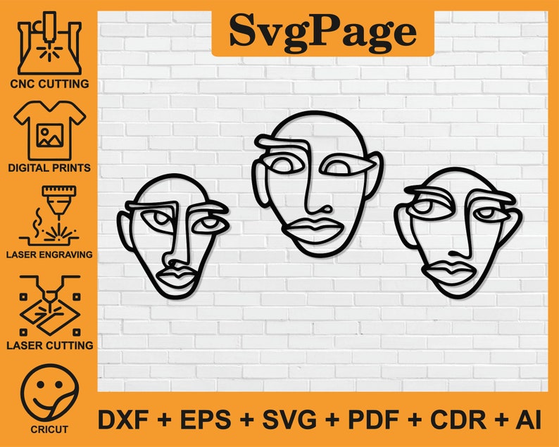Human Face Laser Cut Svg Dxf Files Wall Art Sticker Glowforge - Etsy