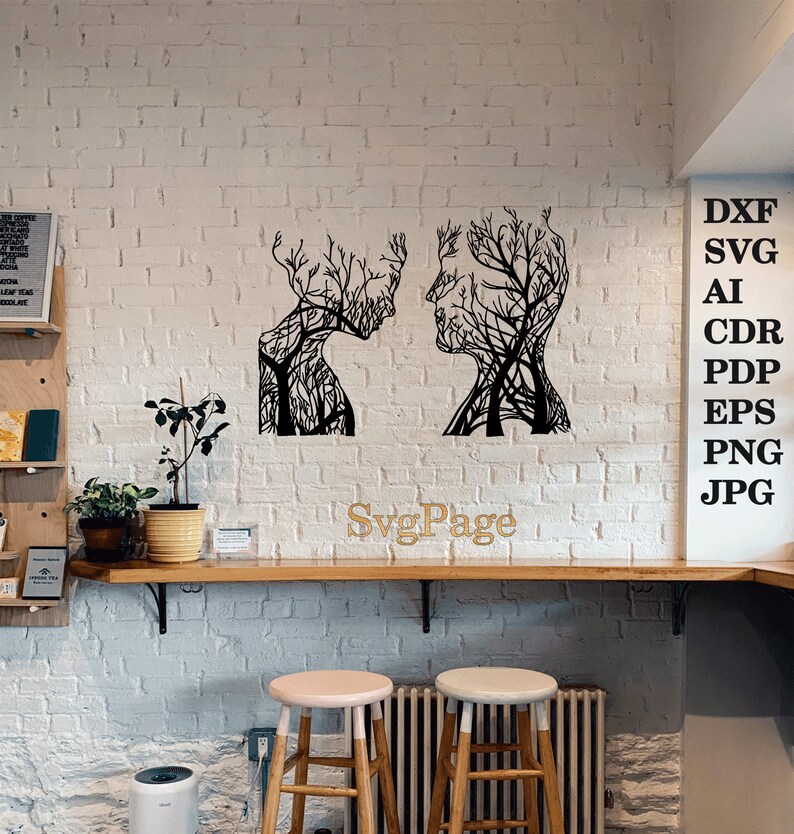Tree Couple Love Branch Laser Cut Svg Dxf Files Wall Sticker Engraving ...