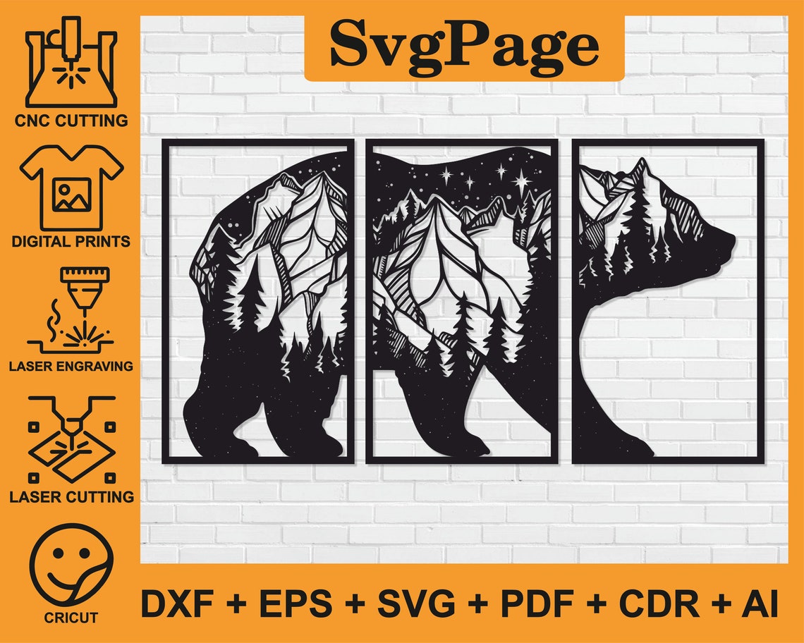 Bear Mountain Forest Laser Cut Dxf Svg Png Pdf Files Wall Art Sticker ...