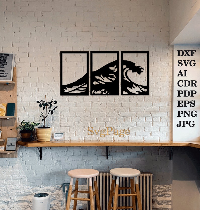 Wave Ocean Sea Laser Cut Svg Dxf Files Wall Sticker Engraving Decal ...