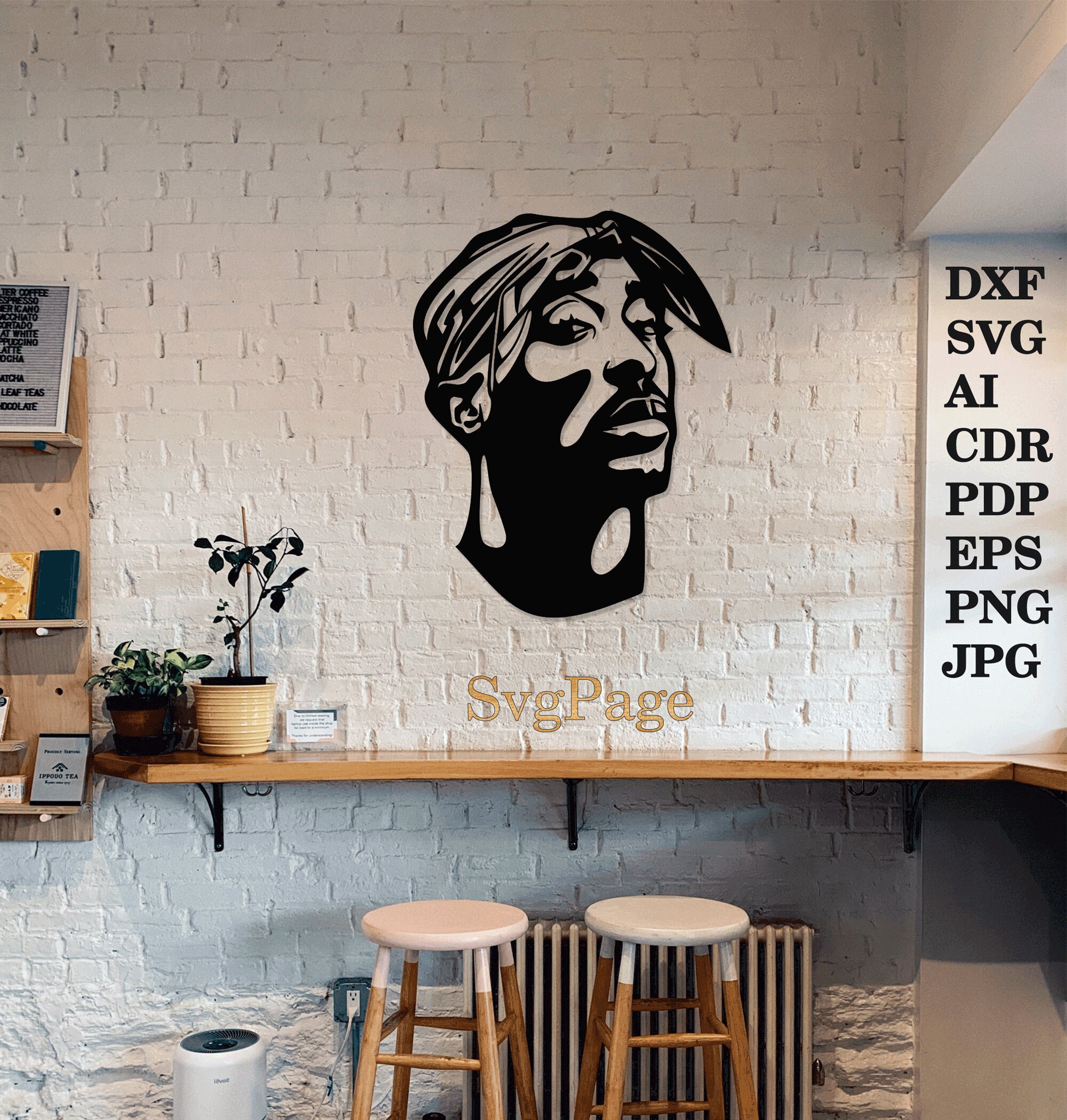 Tupac Dxf 2pac Svg Laser Cut Png Files Wall Art Sticker Glowforge ...