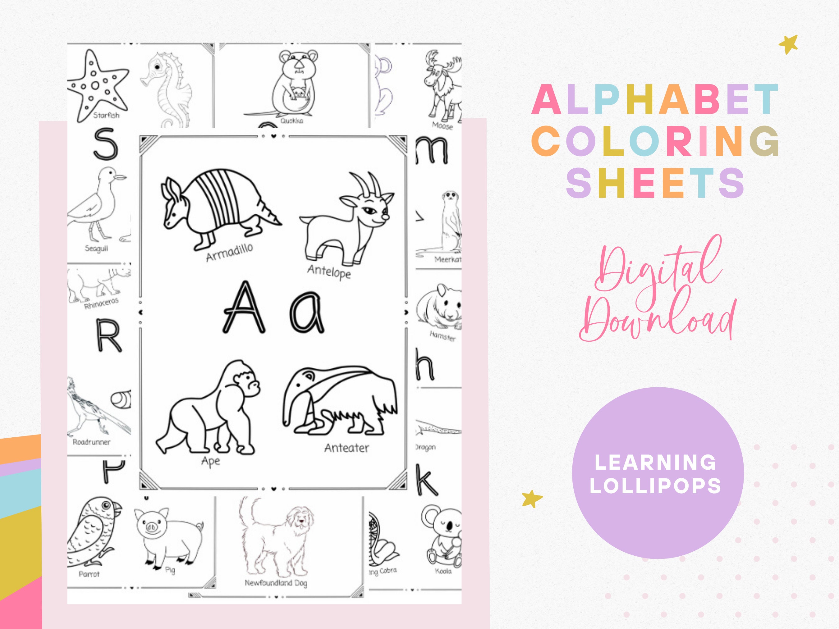 Animal Alphabet Coloring Pages, Preschool Printables, Coloring Pages ...