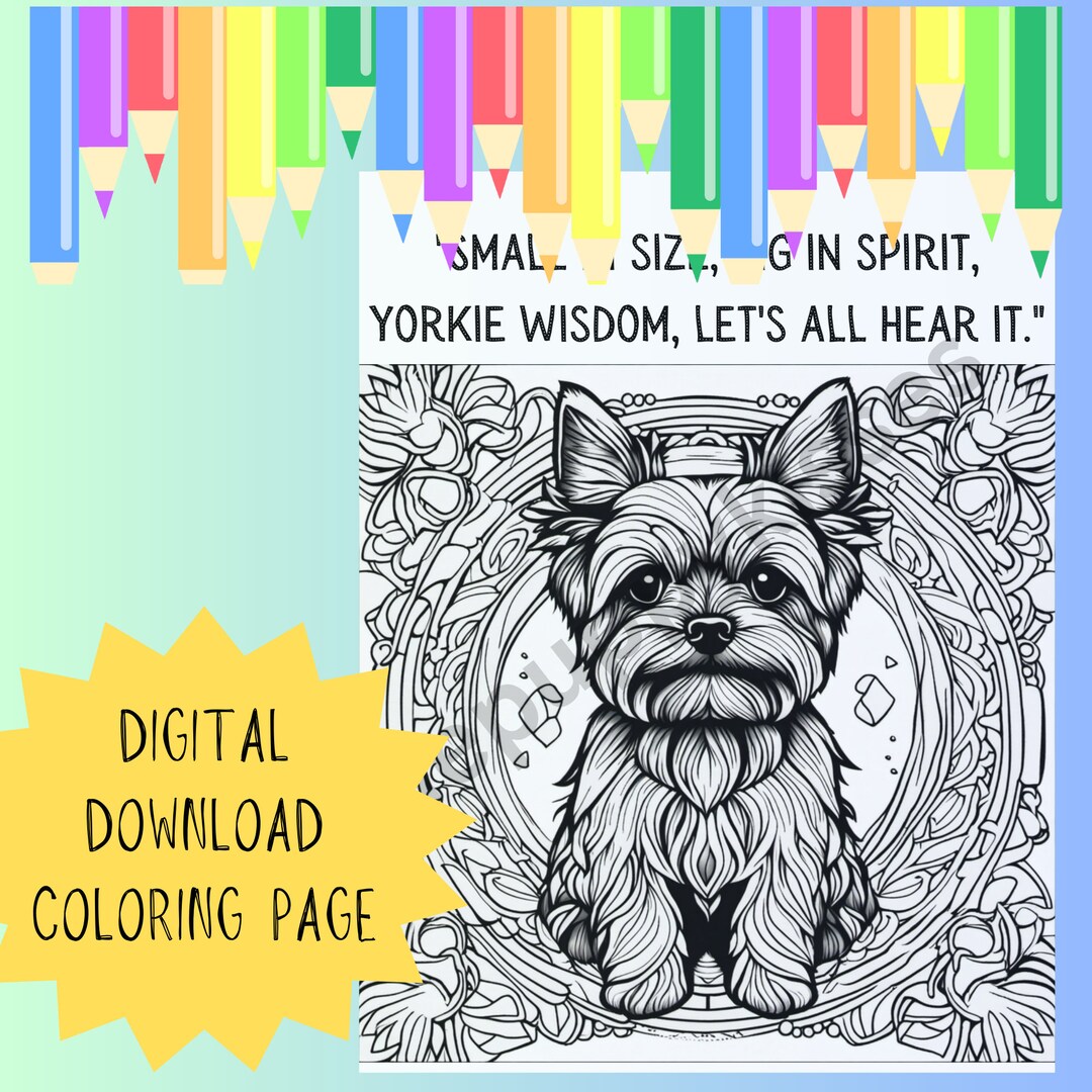 Digital Download Zen Yorkie Coloring Page for Adults Yorkie - Etsy