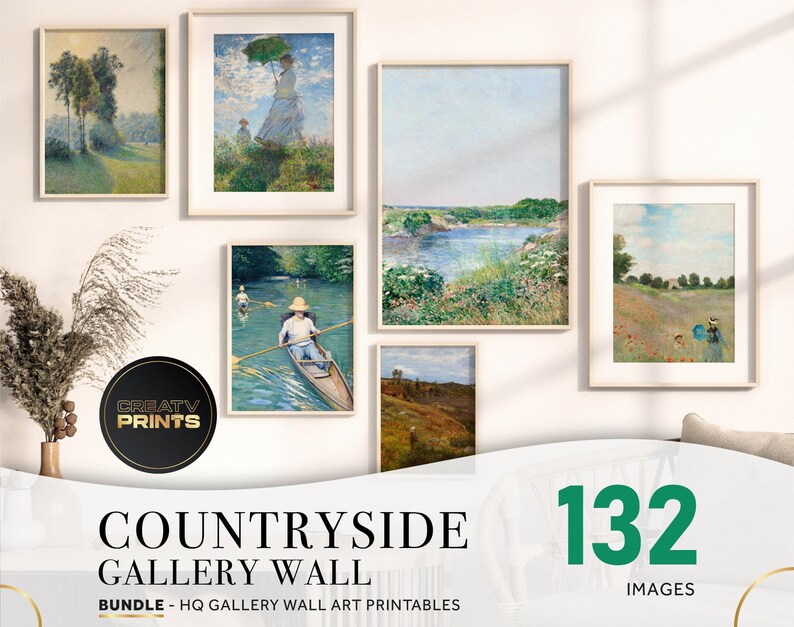 Countryside Gallery Wall Art Set: 132 Vintage Landscape Prints (digital ...