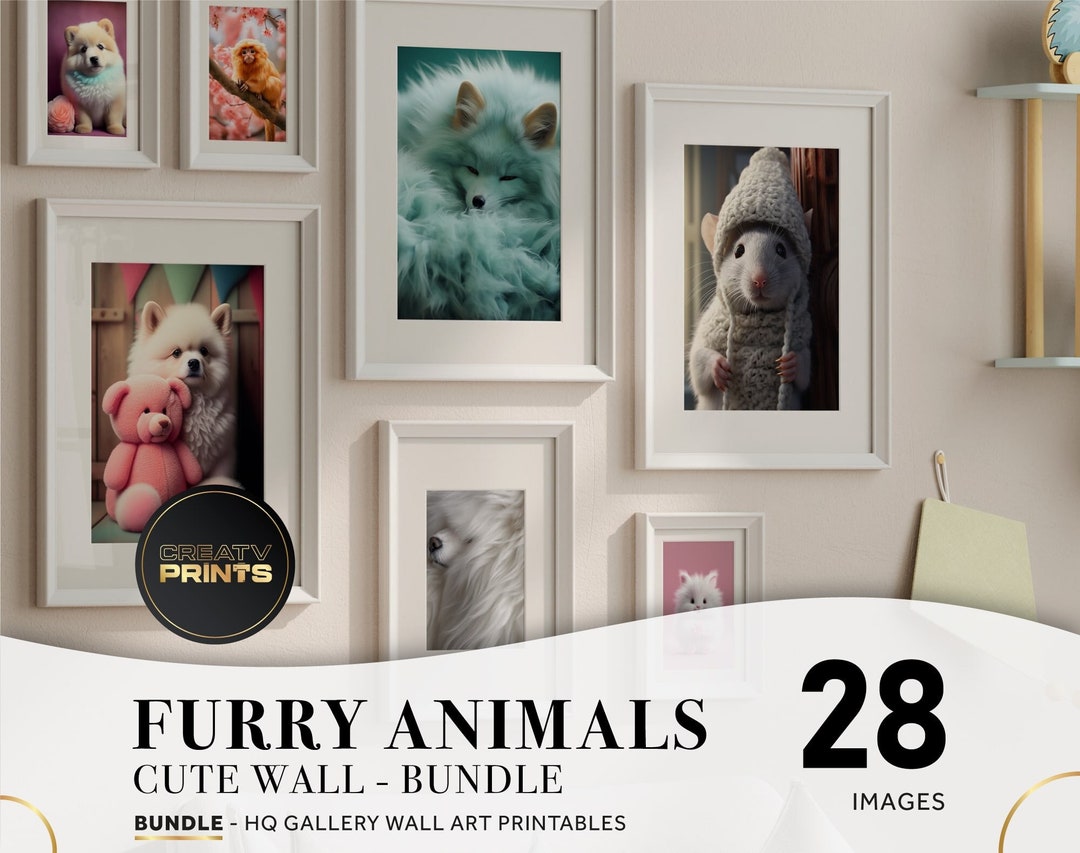 Furry Animal Prints Set, Nursery Animal Decor Bundle, Fluffy Animals ...