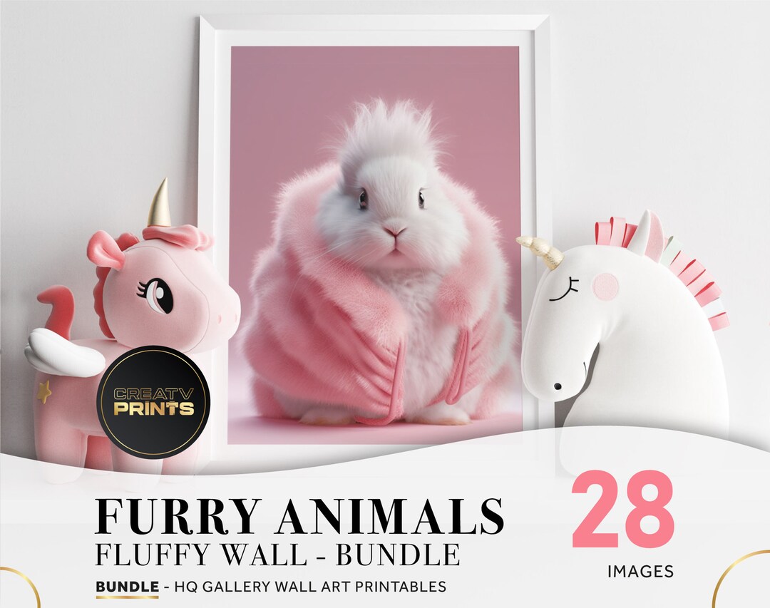 28 Furry Animal Prints, Nursery Animal Decor Bundle, Fluffy Animals ...