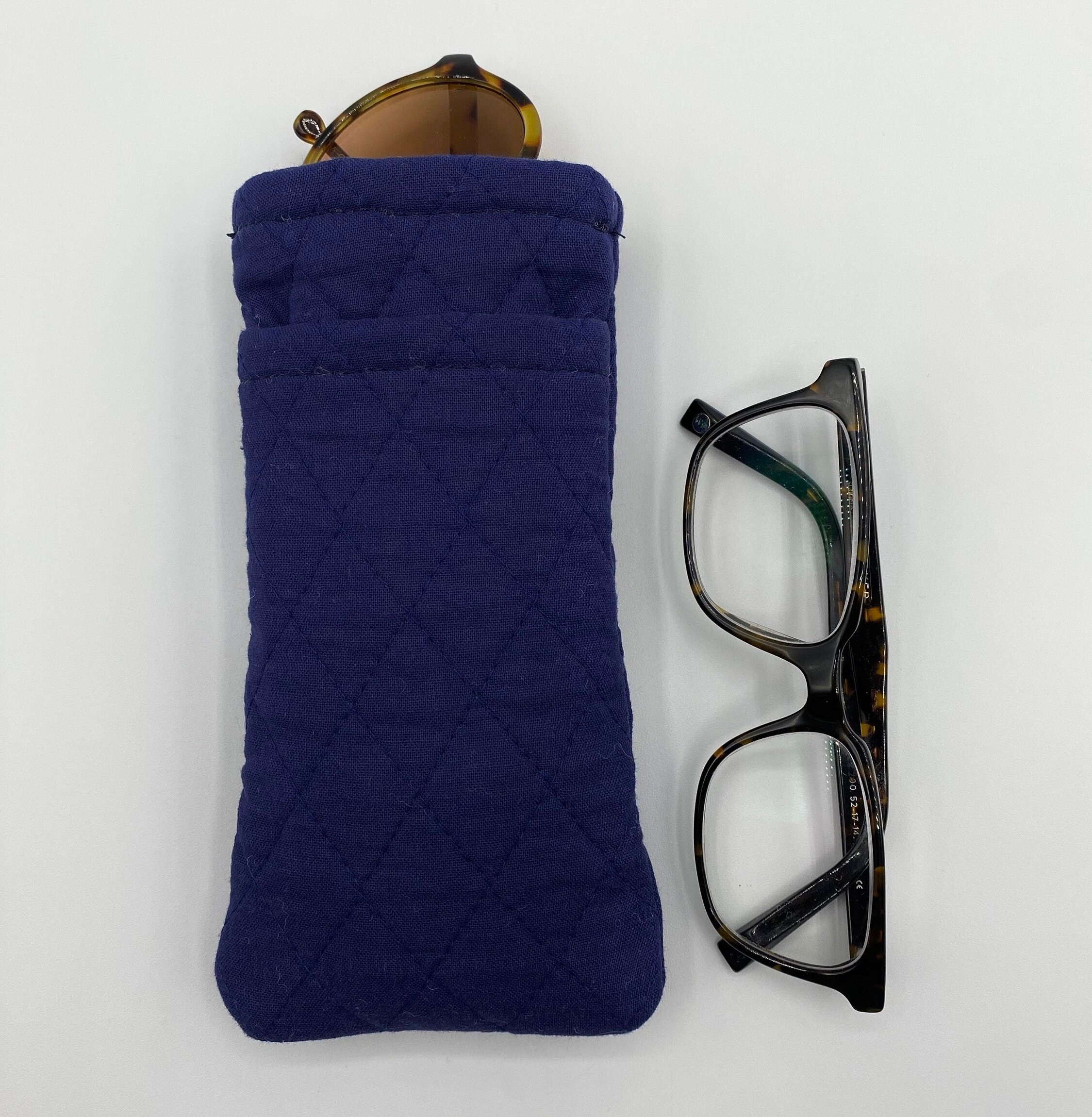 Blue Double Quilted Eyeglass and Sunglass Soft Fabric Padded Case With ...