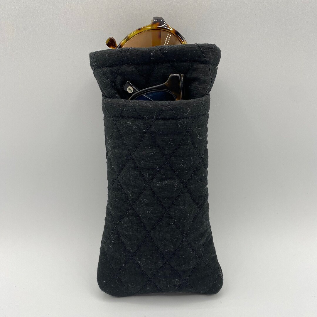 Eyeglass and Sunglass Case Black Soft Padded Quilted Case With Double ...