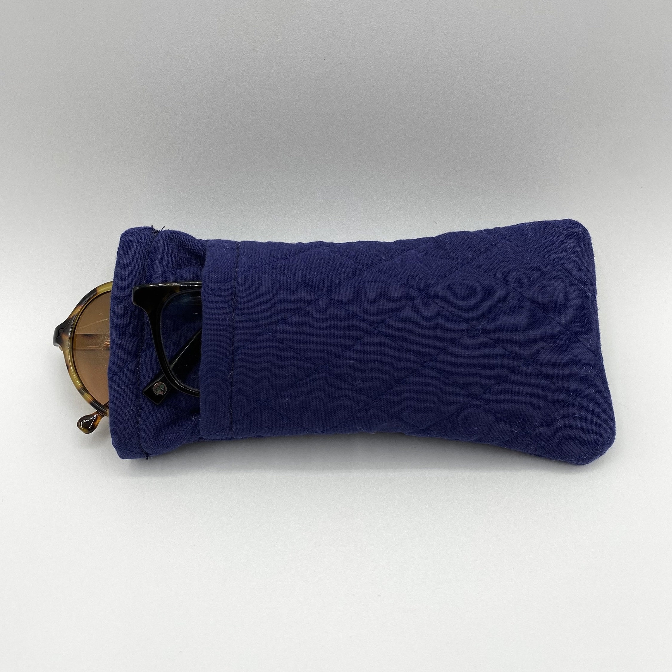 Blue Double Quilted Eyeglass and Sunglass Soft Fabric Padded Case With ...