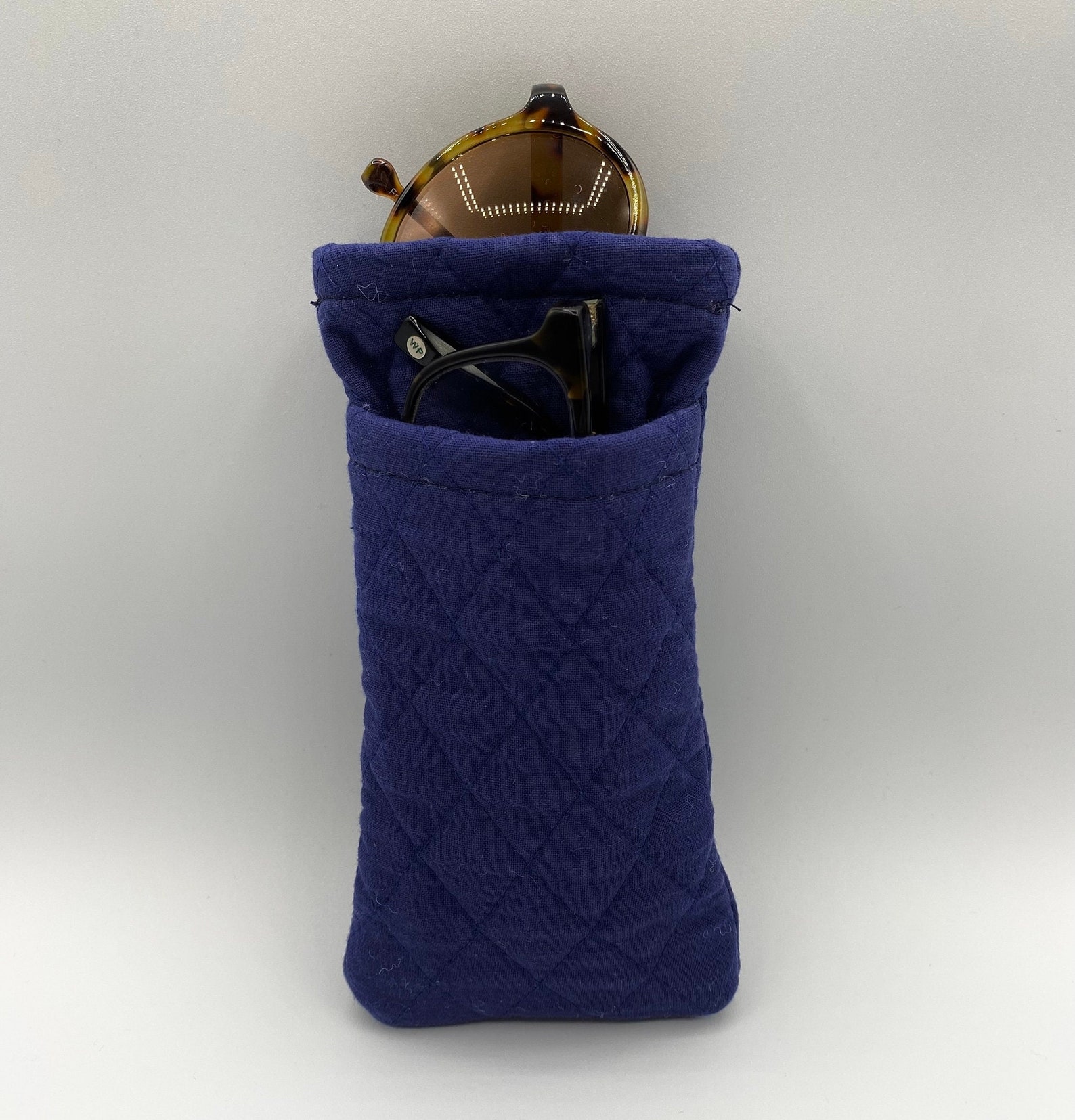 Blue Double Quilted Eyeglass and Sunglass Soft Fabric Padded Case With ...