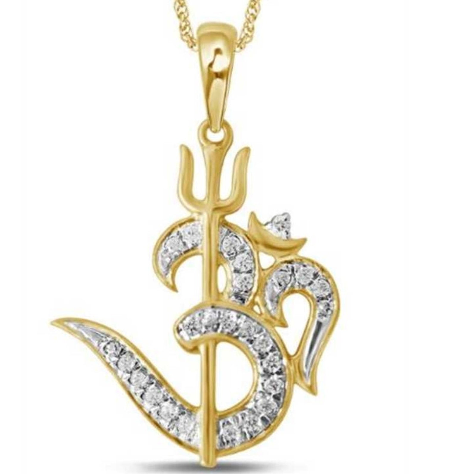 OM Pendant With Trishula - 0.30ct Diamond / 10kt Yellow Gold - Etsy