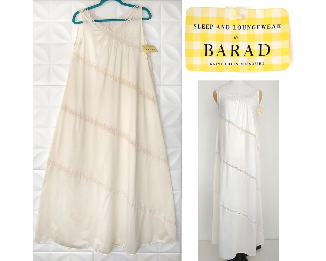 Vintage by BARAD Silky Nylon Cream Lace NIGHTGOWN Sissy Wide Sweep ...
