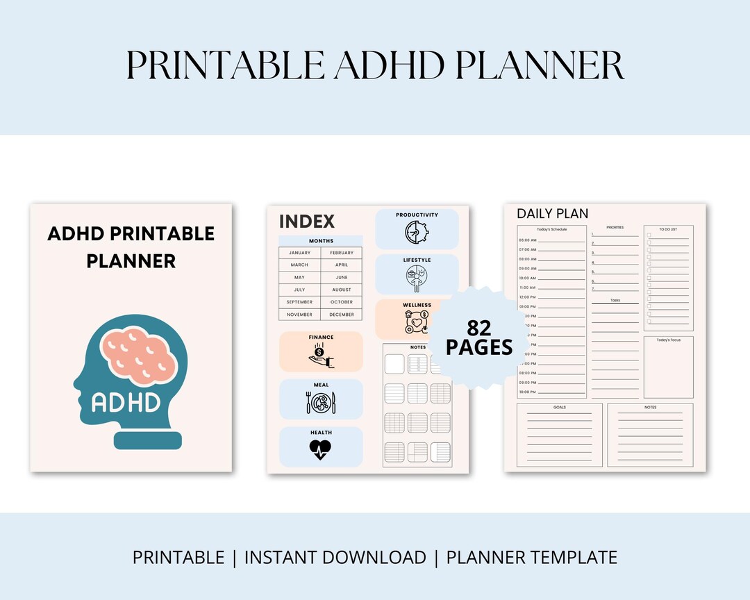 Printable ADHD Planner, ADHD Organizer, ADHD Journal, Printable Adhd ...