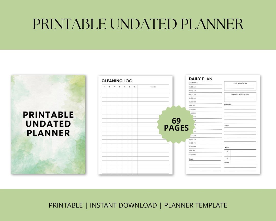 Printable Undated Planner, Printable Planner, Weekly Planner, Daily ...